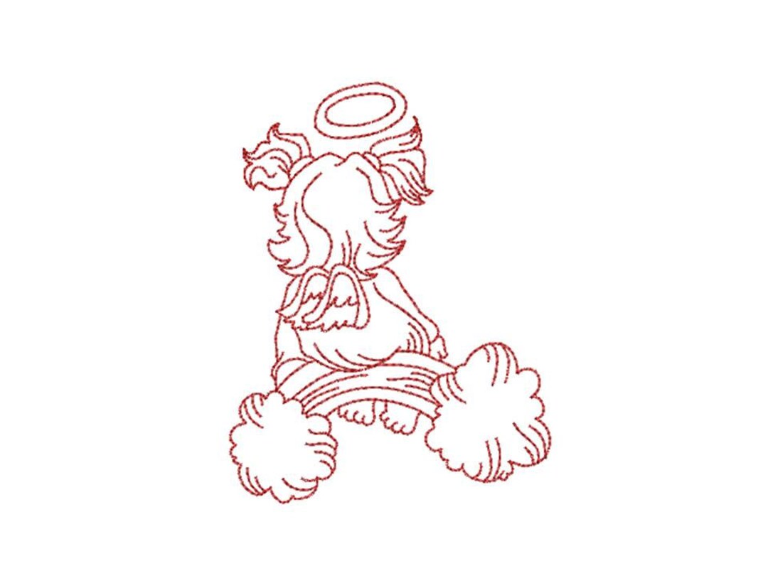 Little Angels Redwork 09, Plus Bonus Design, Redwork, Angel - Etsy