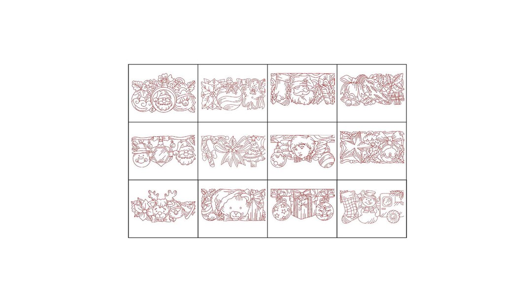 Christmas Redwork Borders Collection - Etsy