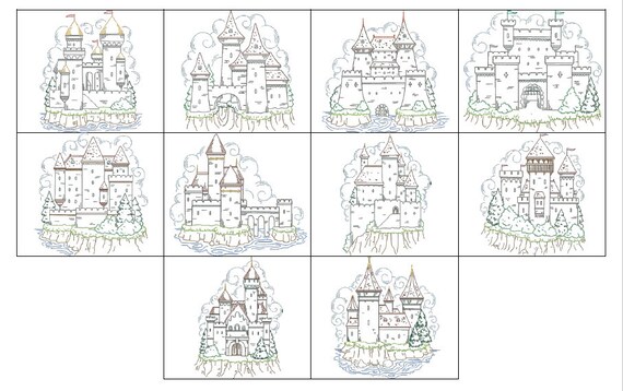 Fantastic Castles Line Art Patterns | Etsy