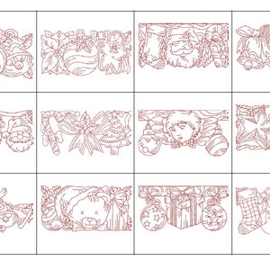Christmas Redwork Borders Collection - Etsy