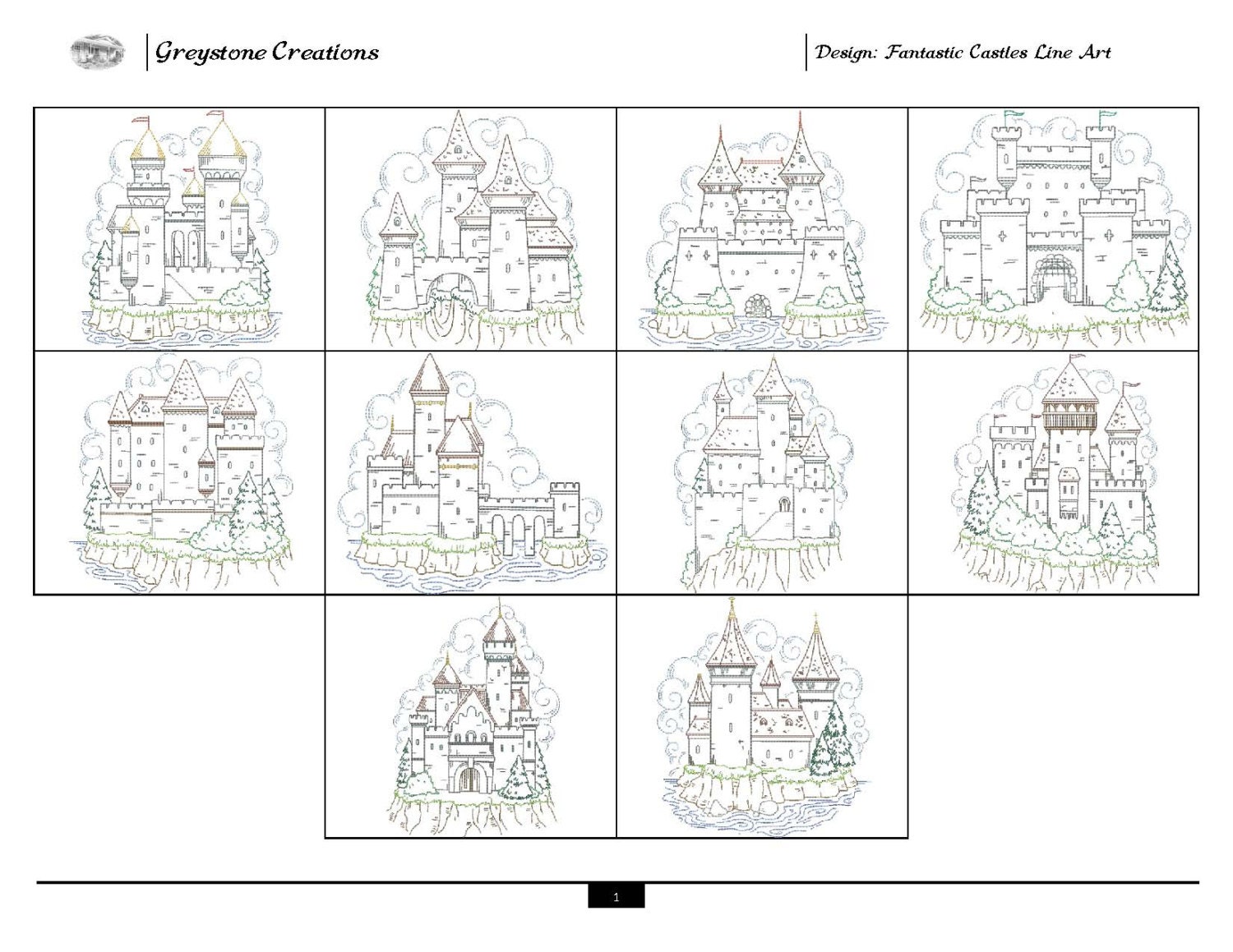 Fantastic Castles Line Art Patterns | Etsy