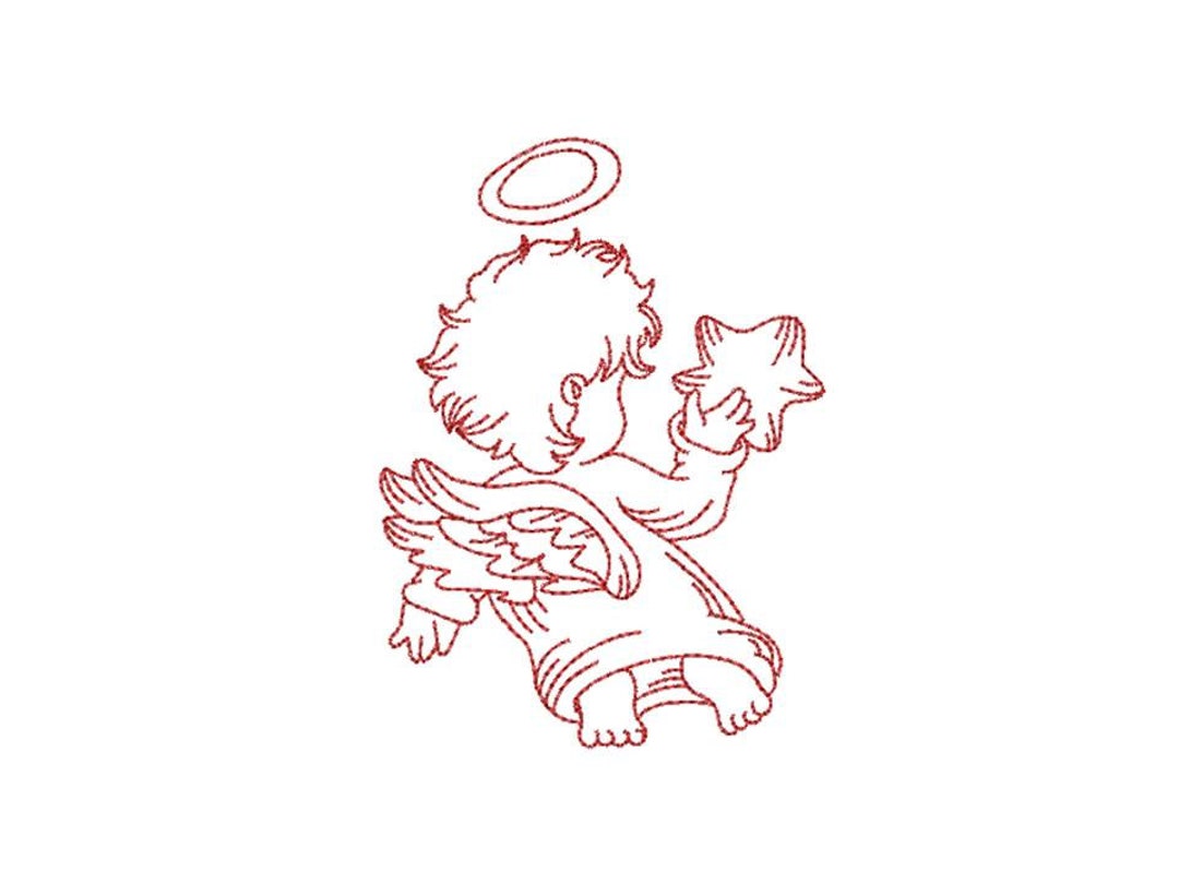 Little Angels Redwork 04, Plus Bonus Design, Redwork, Angel - Etsy