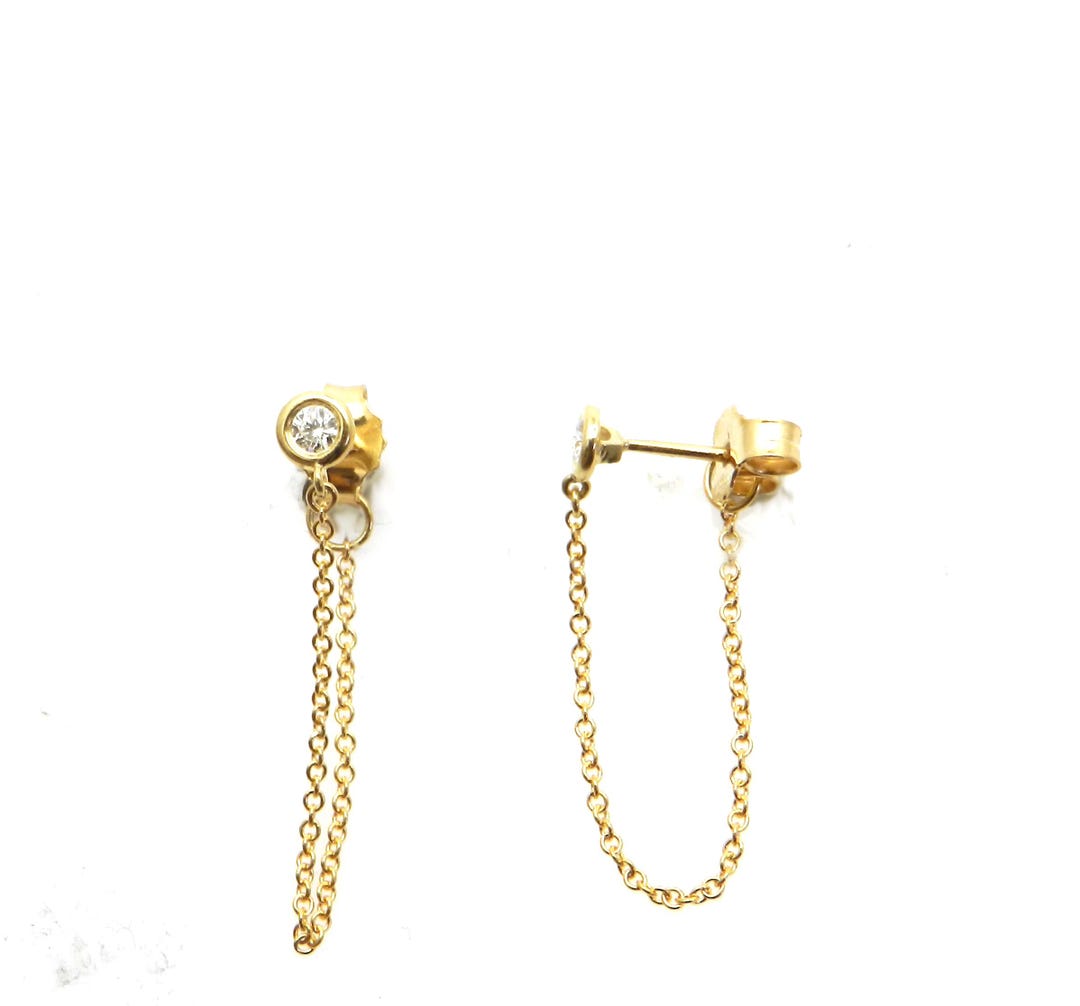 Gold & Diamond Chain Earrings - Etsy