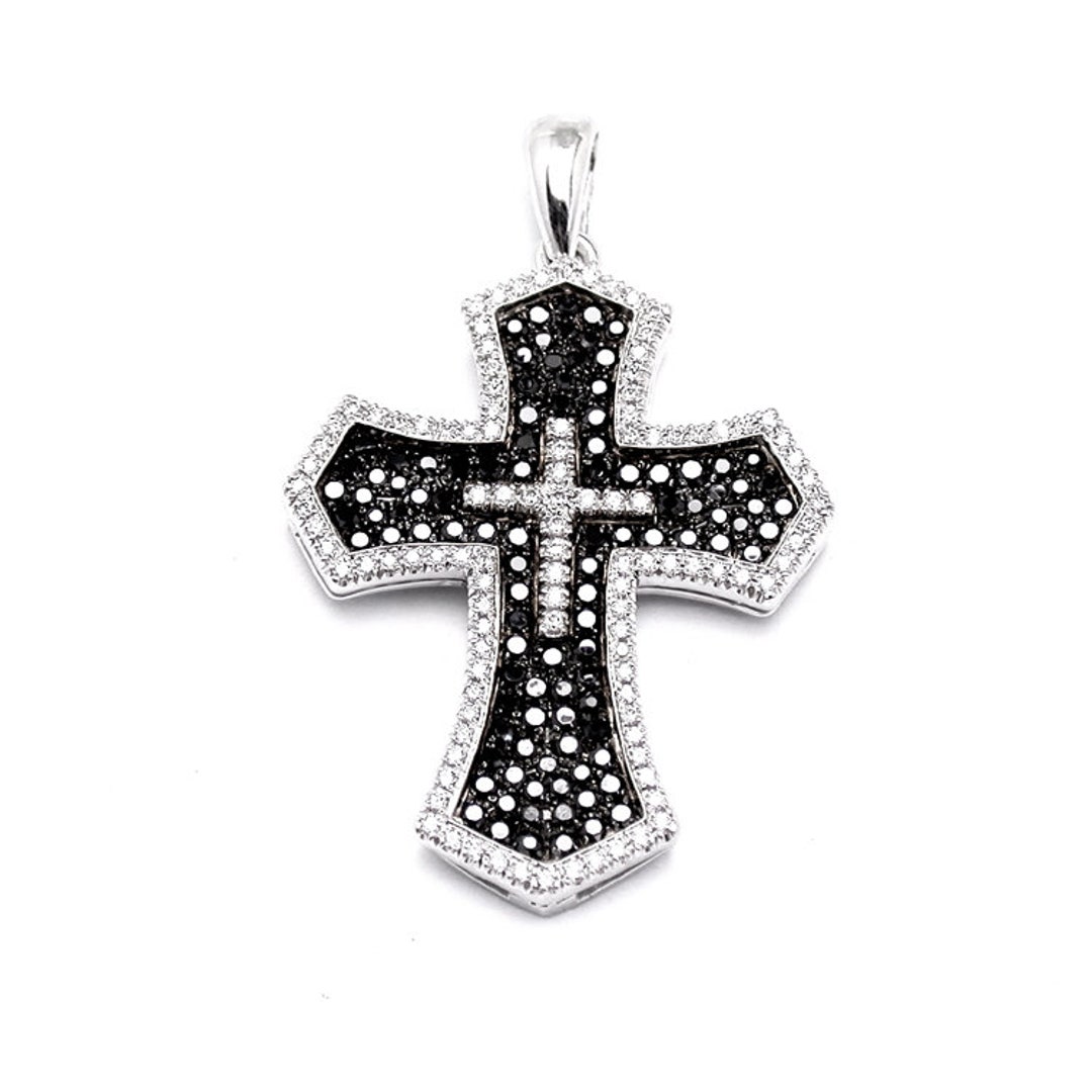 Black & White Diamonds 14k Gold Gothic Cross Pendant Gift - Etsy