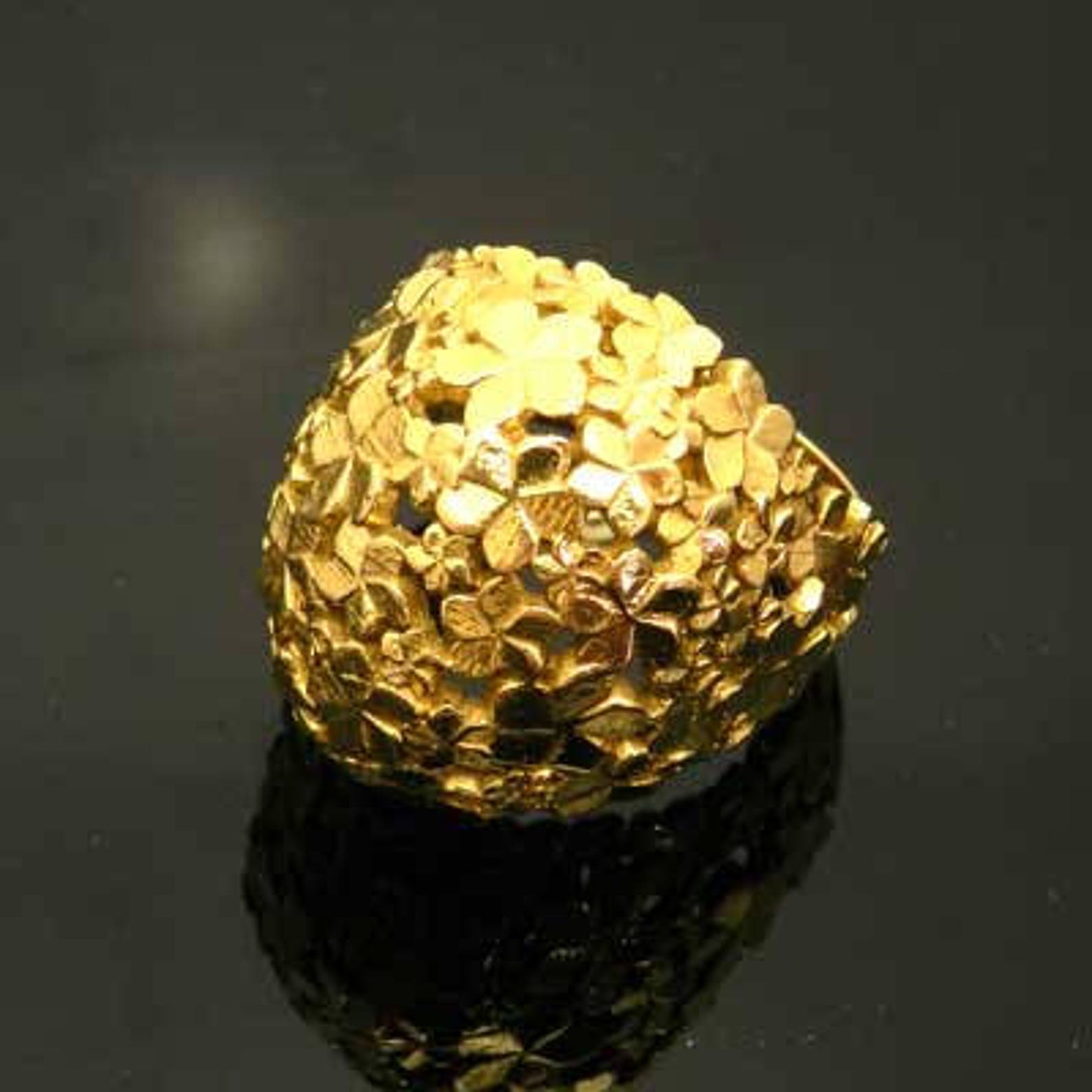 Flowers Gold Ring 14k, Yellow Gold Ring, Floral Gold Ring, Flowers Ring ...