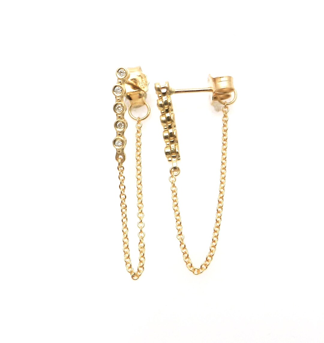 Gold & Diamond Chain Earrings - Etsy