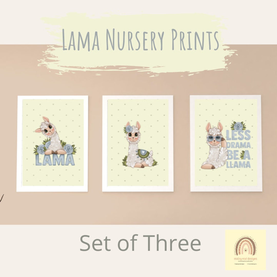 Lama Nursery Prints, Set of Three Kids Room Decor, Boys Room Wall Art ...