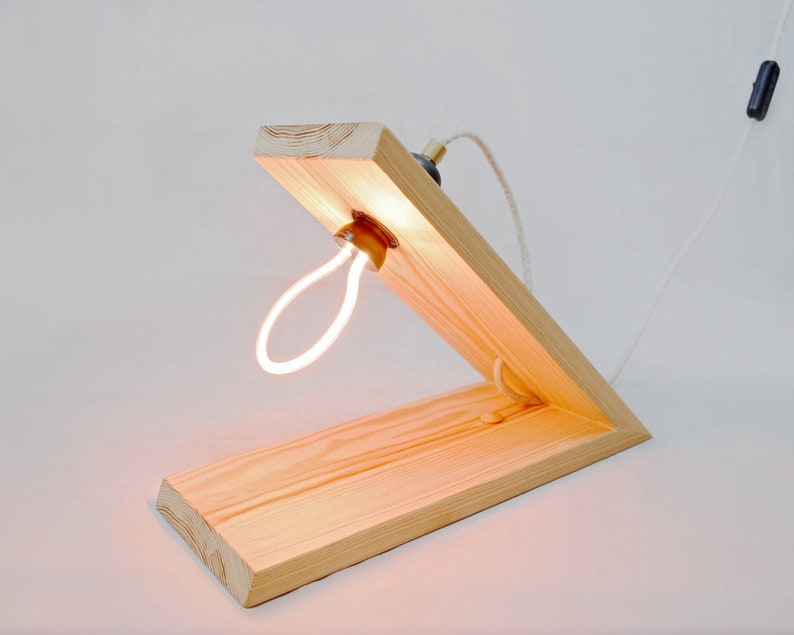 Lambda Lamp - Angled Pinewood Table Lamp - Etsy
