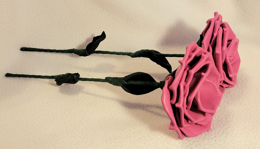 Long Stem Taffy Pink Lambskin Leather Rose - Etsy