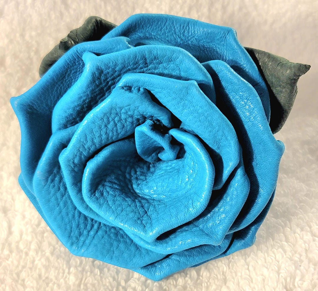 Large Turquoise Blue Deerskin Leather Rose for a Dog Collar - Etsy
