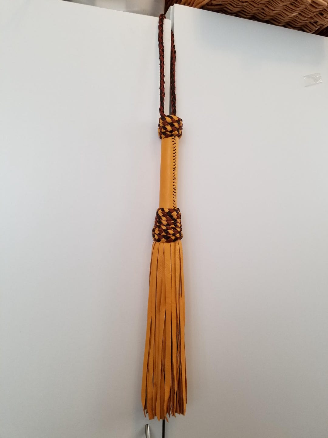 Buckskin Leather Flogger With 12 Inch Tassels and Brown Lambskin and ...