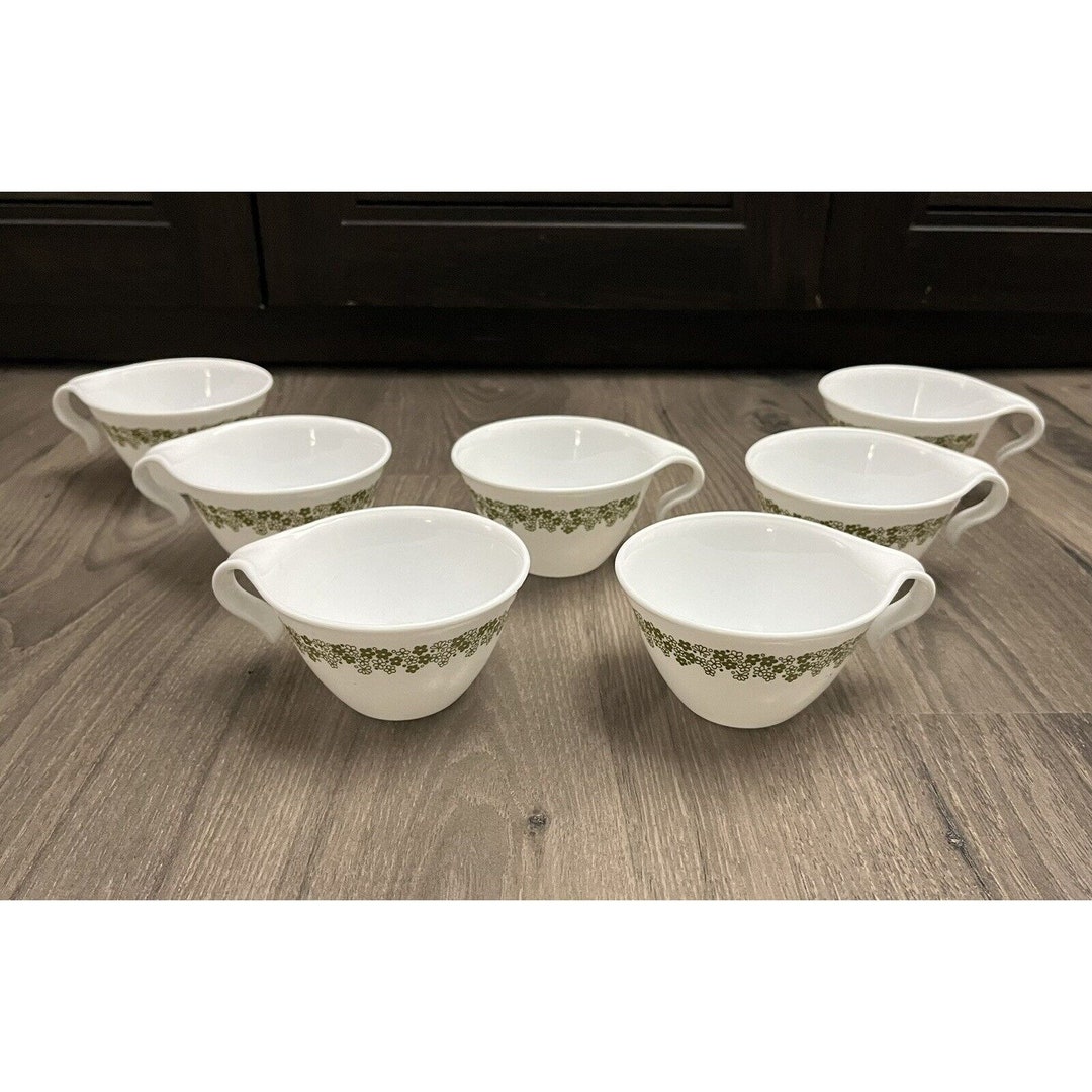 Corelle CRAZY DAISY Coffee Tea Cup Spring Blossom Green Hook Handle Set ...