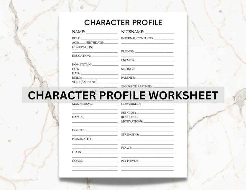 Basic Character Profile Worksheet for Fiction Authors - Etsy