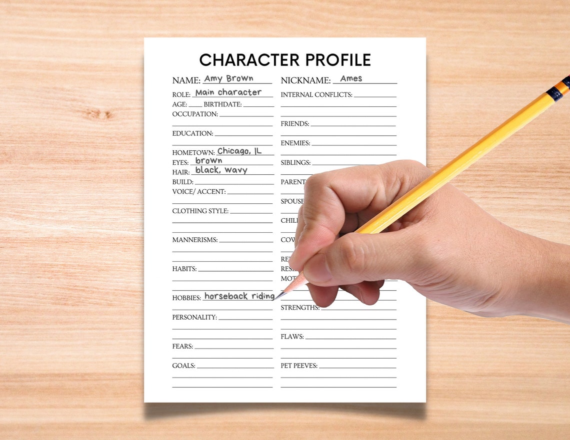 Basic Character Profile Worksheet for Fiction Authors - Etsy