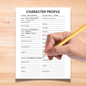 Basic Character Profile Worksheet for Fiction Authors - Etsy