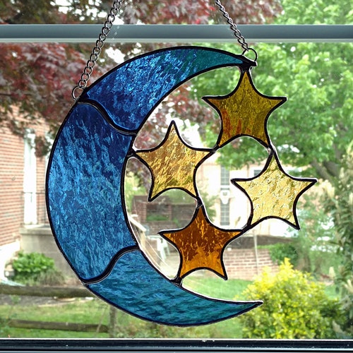 Suncatchers Stained Glass Planets and Moon Glass Art Art & Collectibles ...