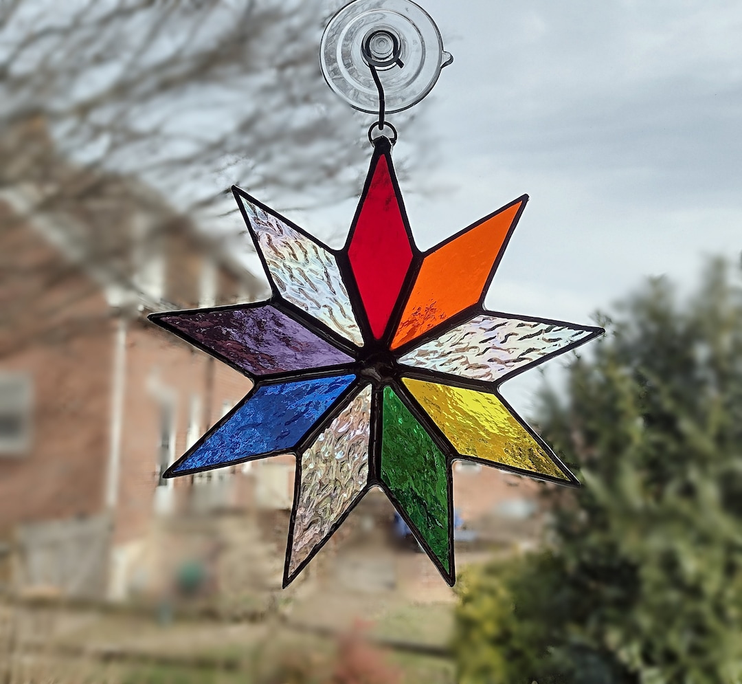 Nine Pointed Star Suncatcher, Stained Glass Baha'i Star, Rainbow Glass ...