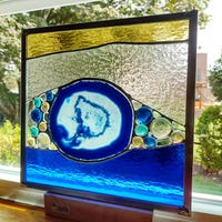 One of a Kind Agate Flow Stained Glass Art on Stand - Etsy