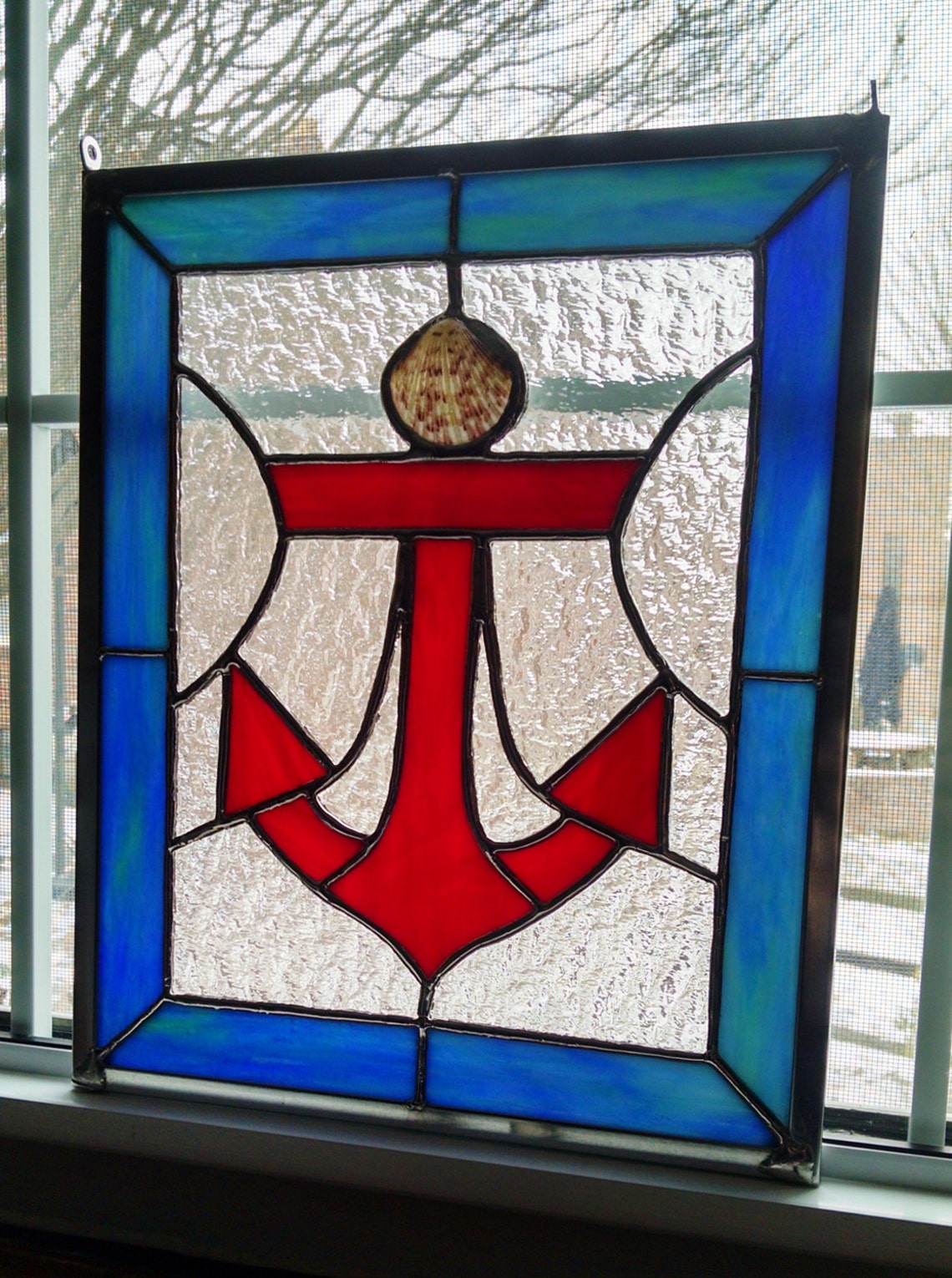 Anchor Stained Glass Panel Nautical Decor Beach Decor | Etsy