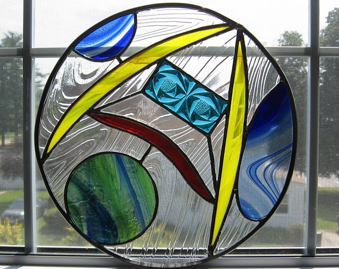 Modern Round Abstract Stained Glass Panel / Suncatcher - Etsy