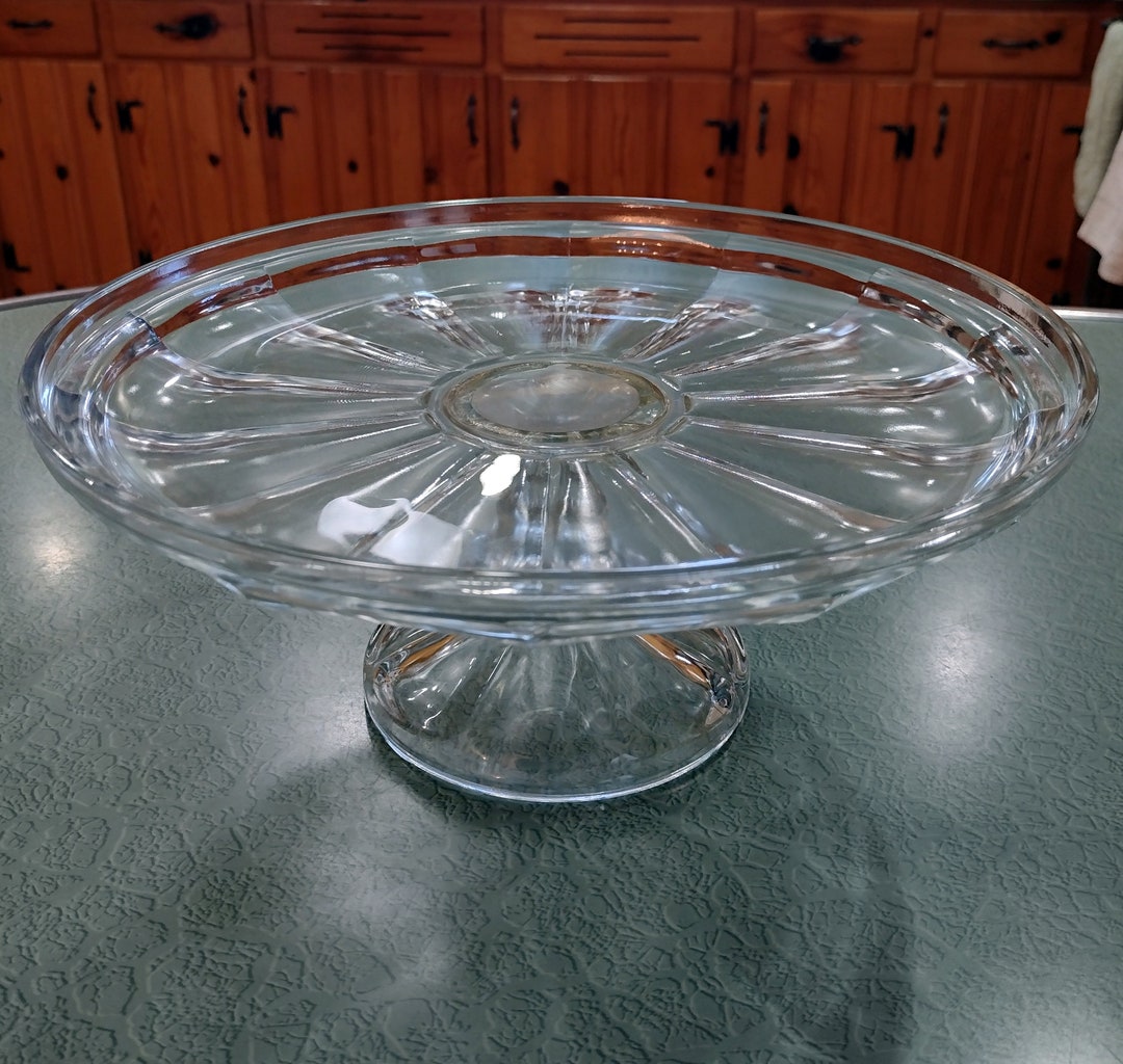 Vintage 11 Inch Pressed Glass Pedestal Cake Stand With Lip, Pastry ...