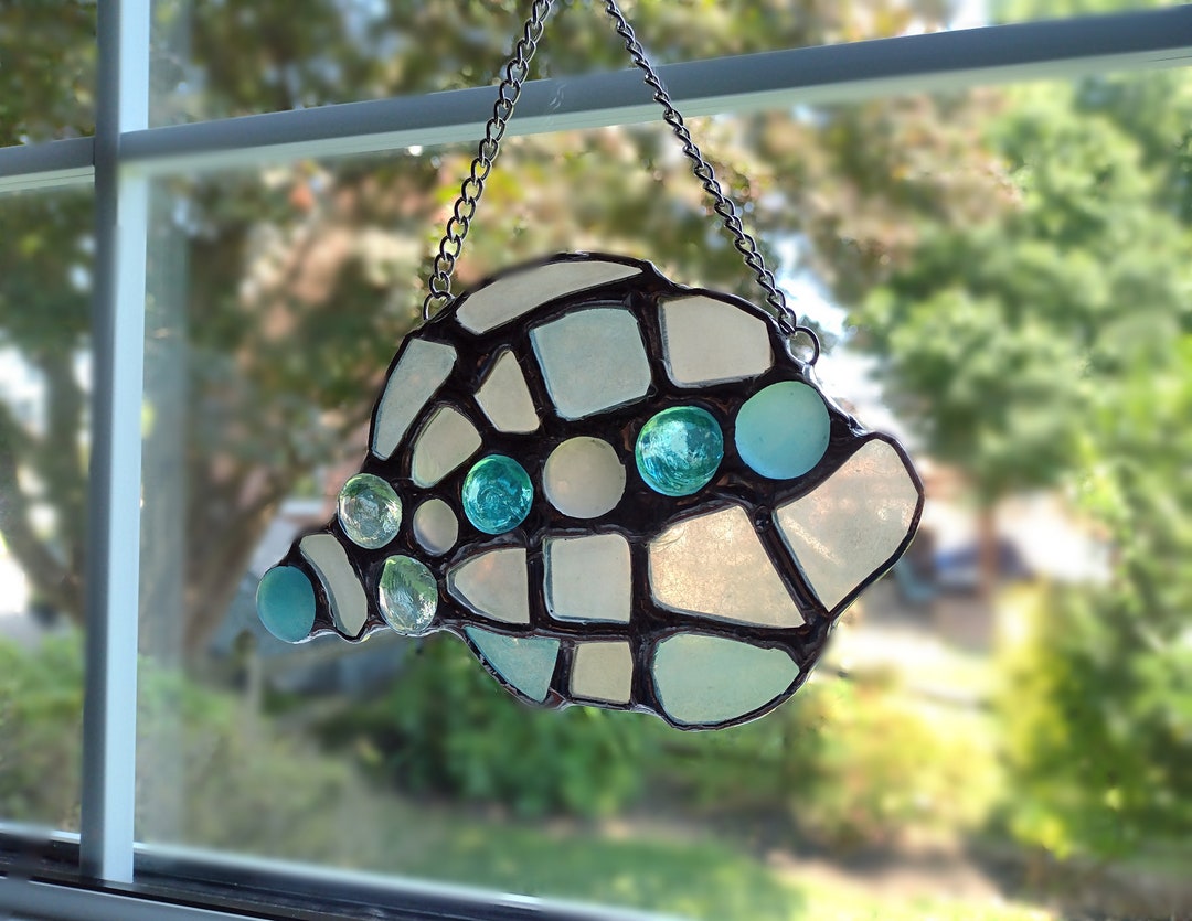 Sea Glass Sea Shell Suncatcher, Sea Glass and Jewel Shell Window ...