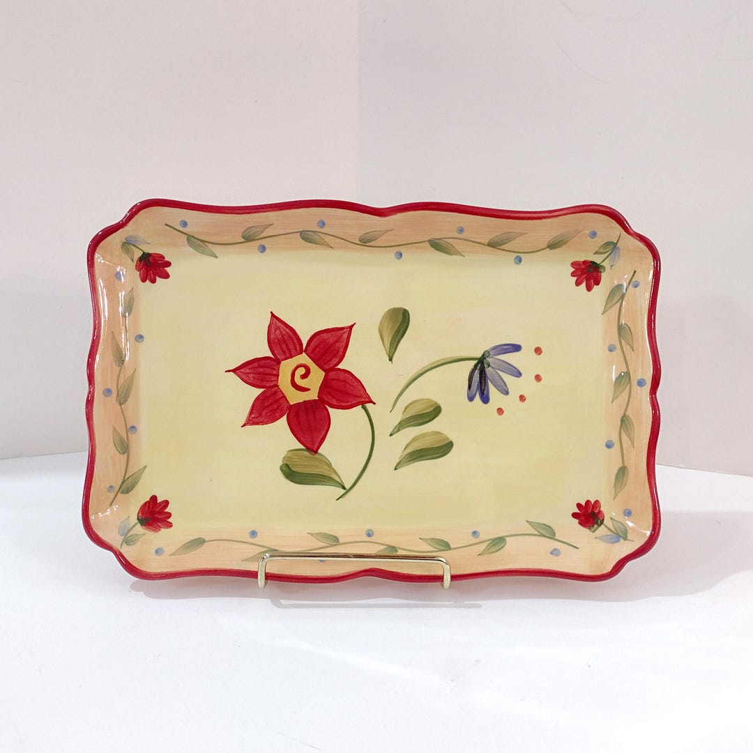 Vintage Pfaltzgraff Napoli Ceramic Tray, Everything Tray, Floral Hand ...