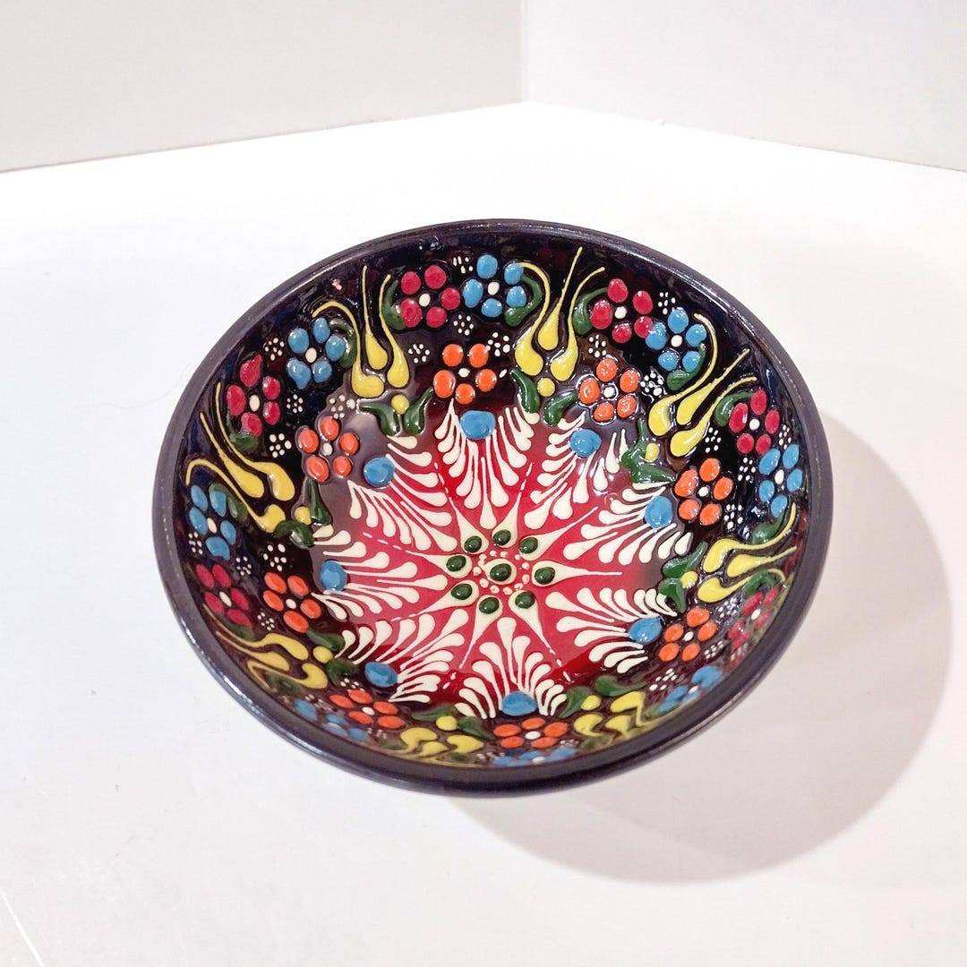 Vintage Turkish Ceramic Hand Painted Bowl, Floral Candy Nut Bowl, Small ...