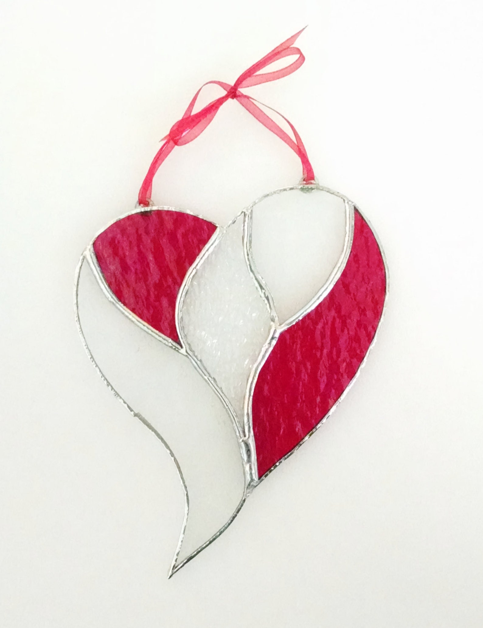 Stained Glass Heart Suncatcher Red and Clear Valentines Day | Etsy