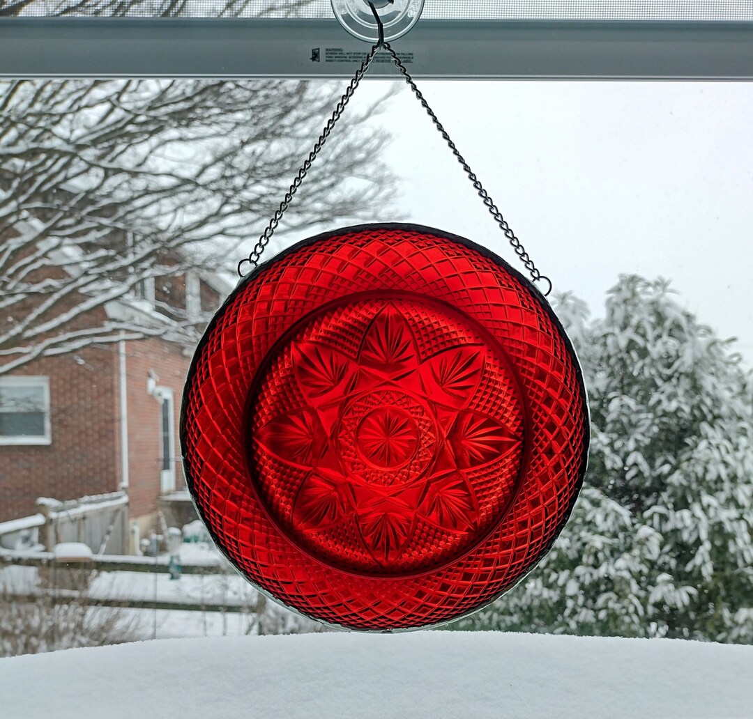 Vintage Ruby Red Cristal D'arques Durand Plate Window Hanging, Upcycled ...