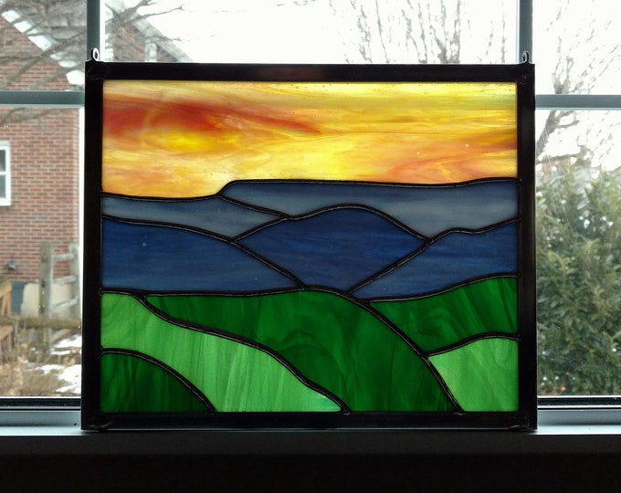 Mountain Landscape Stained Glass Window Panel, Stained Glass Mountains ...