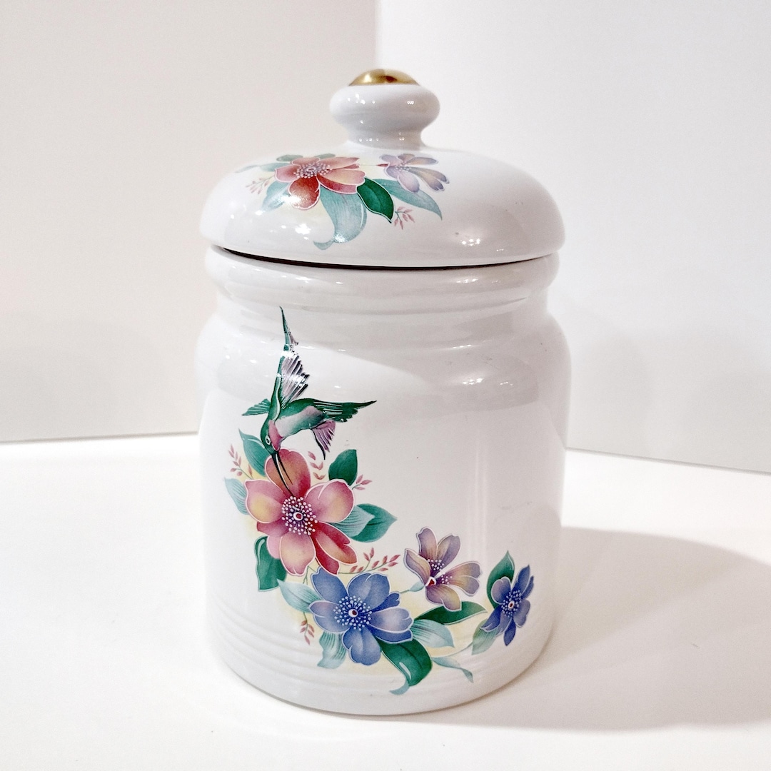 Vintage Hummingbird and Flowers Ceramic Canister Airtight Storage Jar ...