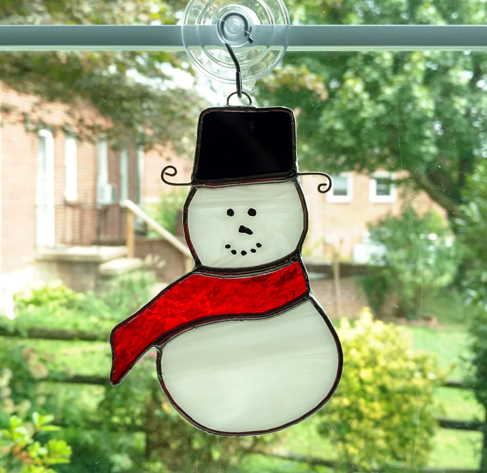 Stained Glass Snowman Suncatcher, Holiday Window Ornament - Etsy