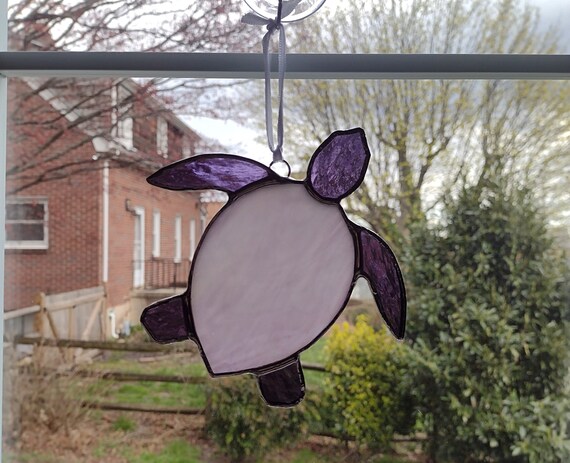 Stained Glass Turtle Suncatcher Sea Turtle Ornament Purple | Etsy