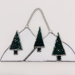 Snowy Mountain Pine Tree Stained Glass Suncatcher - Etsy