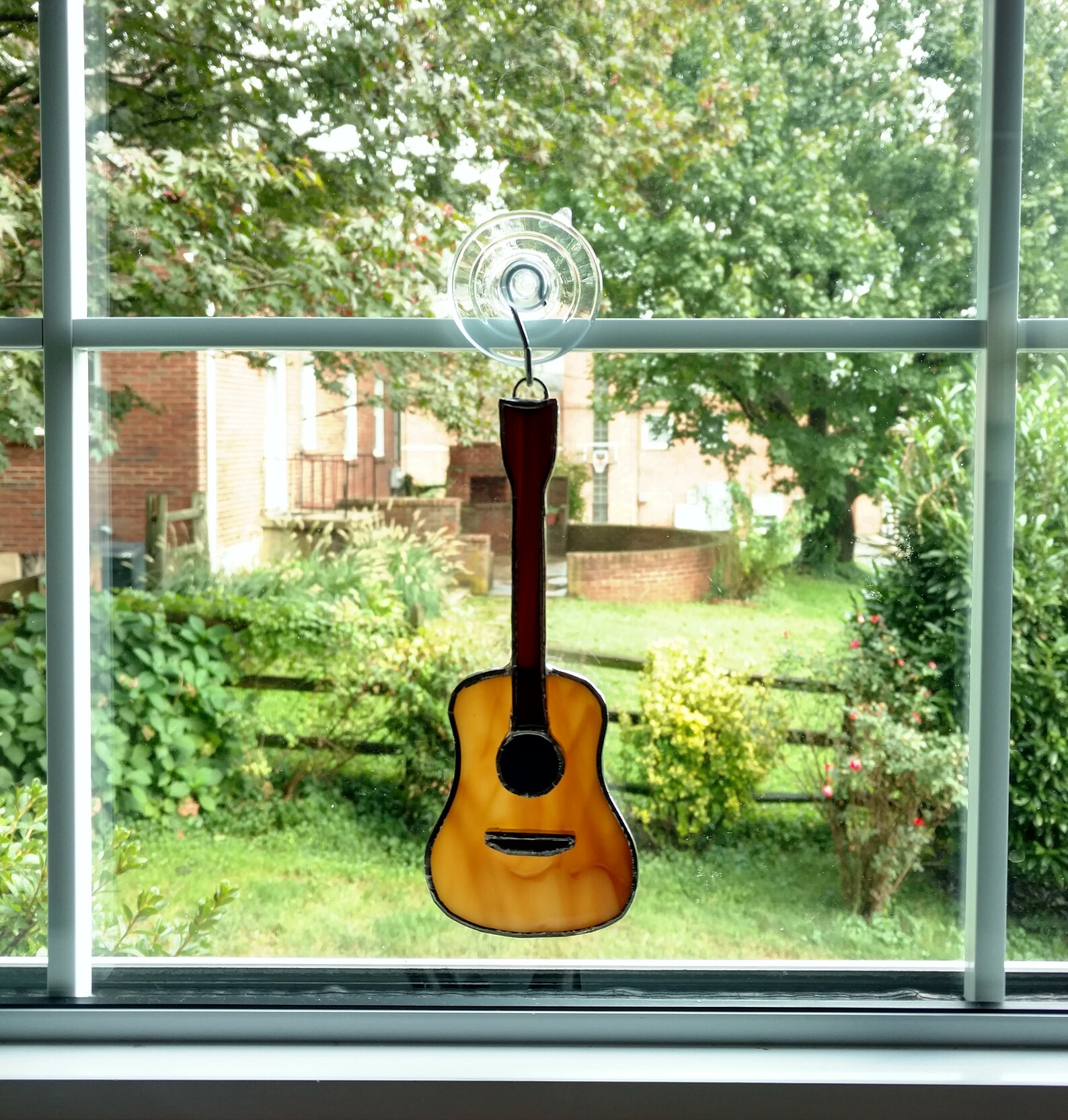 Stained Glass Guitar Suncatcher, Acoustic Guitar Tree Ornament, Music ...