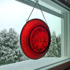 Vintage Ruby Red Cristal D'arques Durand Plate Window Hanging, Upcycled ...