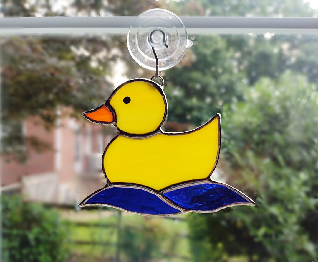 Stained Glass Duck Suncatcher, Rubber Duckie Christmas Tree Ornament ...