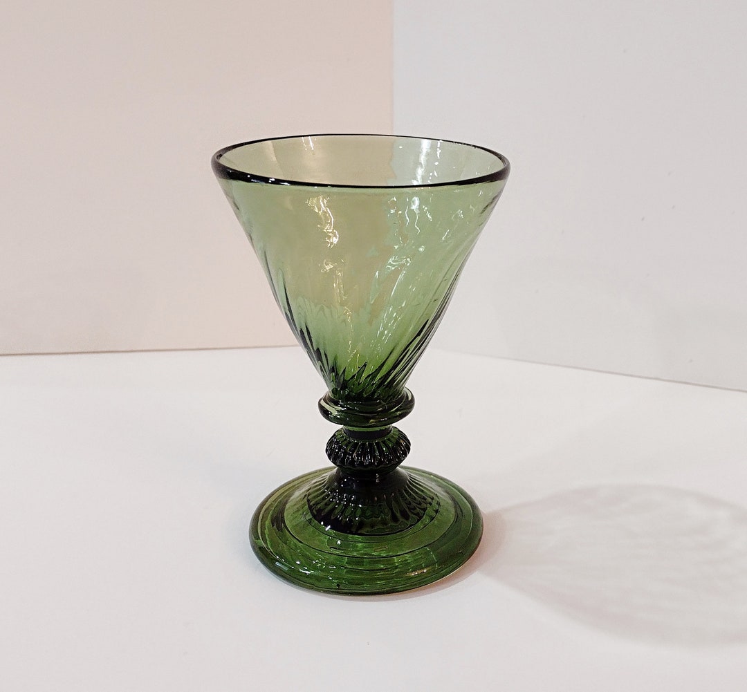 Vintage Hand Blown Green Swirl Wine Glass, Jamestown Glasshouse ...