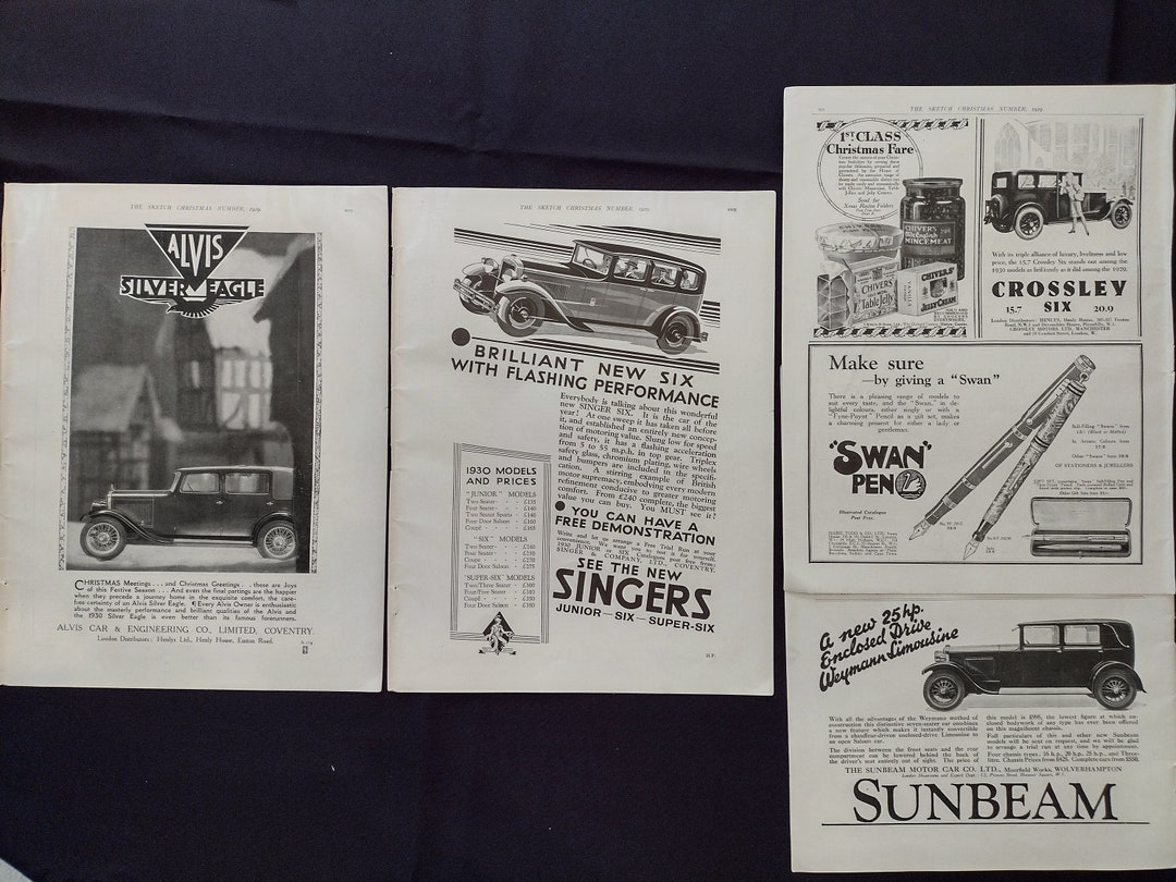Set of 4 Vintage Original 1929 Automobile Magazine Ads, Alvis Silver ...