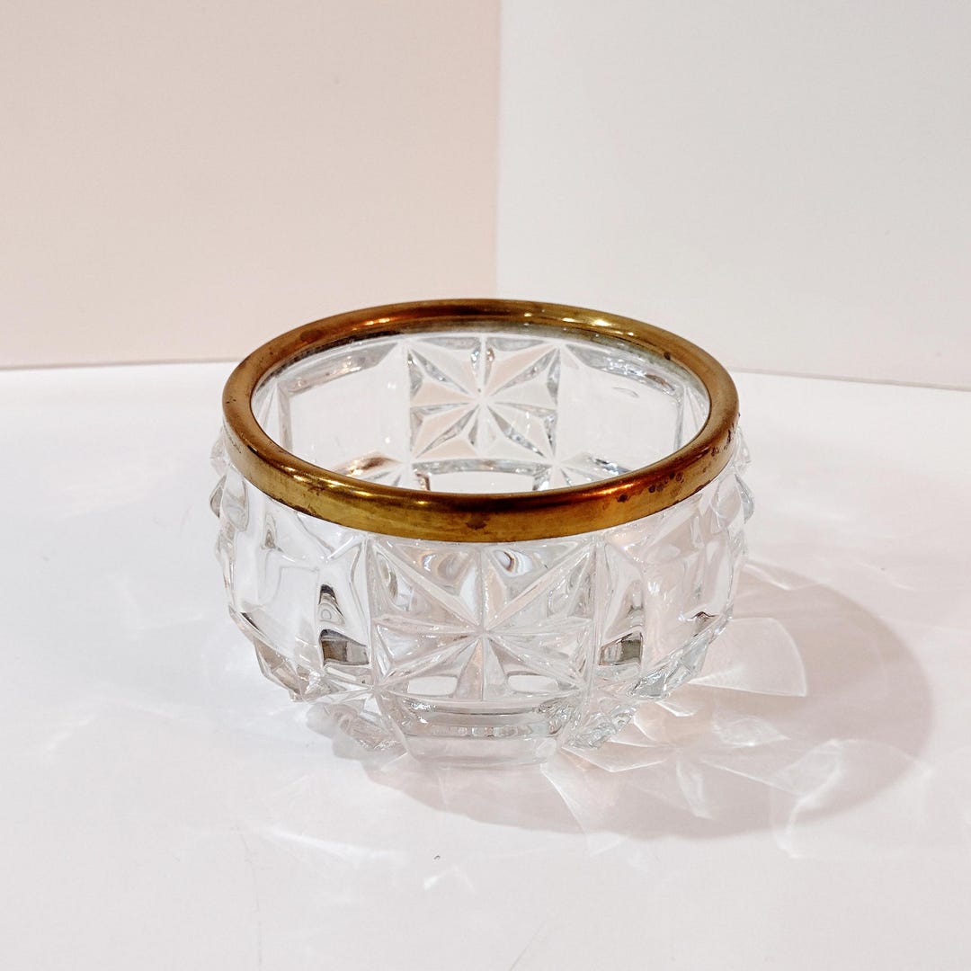 Vintage Clear Glass Gold Rimmed Bowl, Vintage Candy Nut Dish, Clear ...