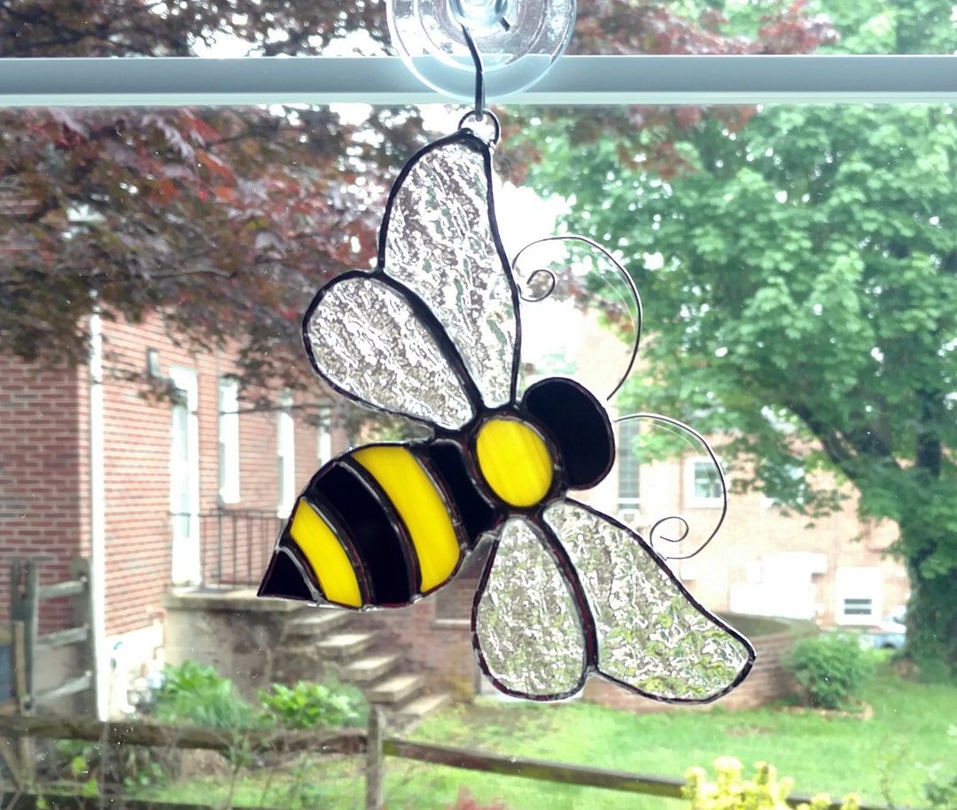 Bumble Bee Stained Glass Suncatcher, Glass Bee, Honey Bee, Garden Art ...
