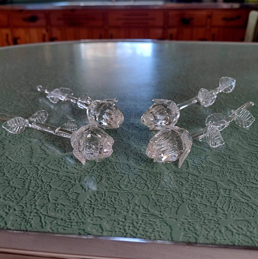 Vintage Blown Glass Roses, Set of Four, Clear Cut Glass Rose Buds ...
