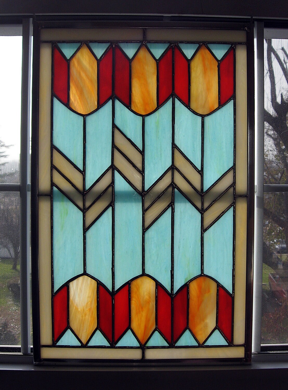 Tulip Geometric Stained Glass Window Panel