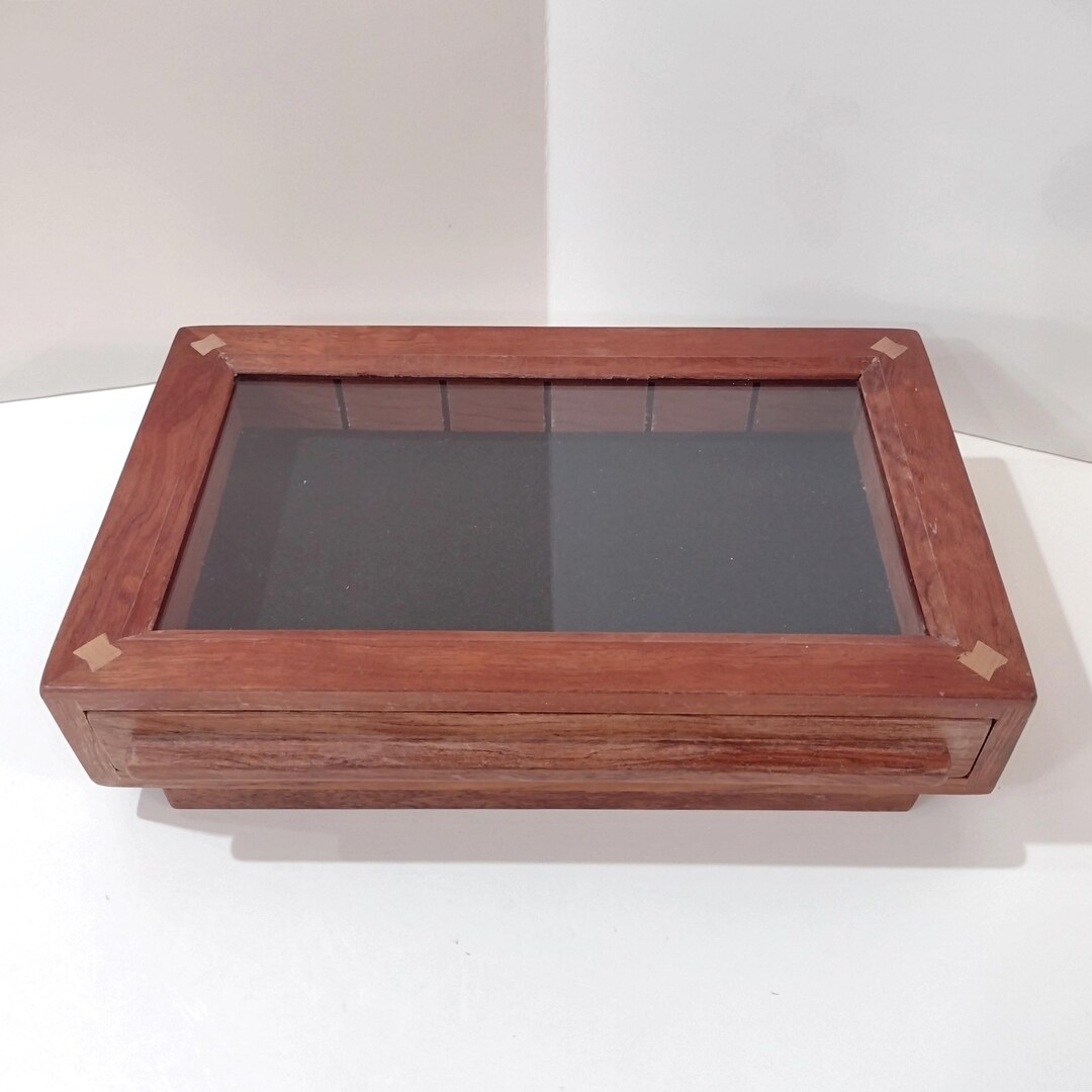 Vintage Hand Crafted Wooden Jewelry or Collection Display Box With ...