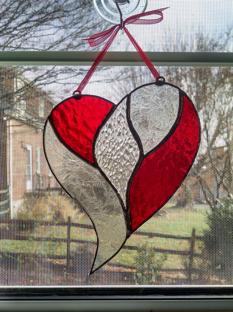 Stained Glass Heart Suncatcher Red and Clear Valentines Day - Etsy