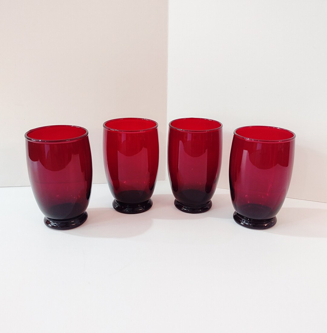 Vintage Anchor Hocking Footed Baltic Ruby Red 12 Ounce Water Goblets ...
