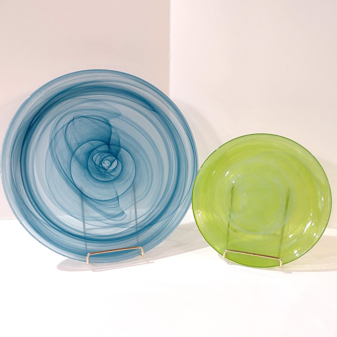 Vintage Turkish Blue and Green Swirl Glass Plates, Set of Two, Blue ...