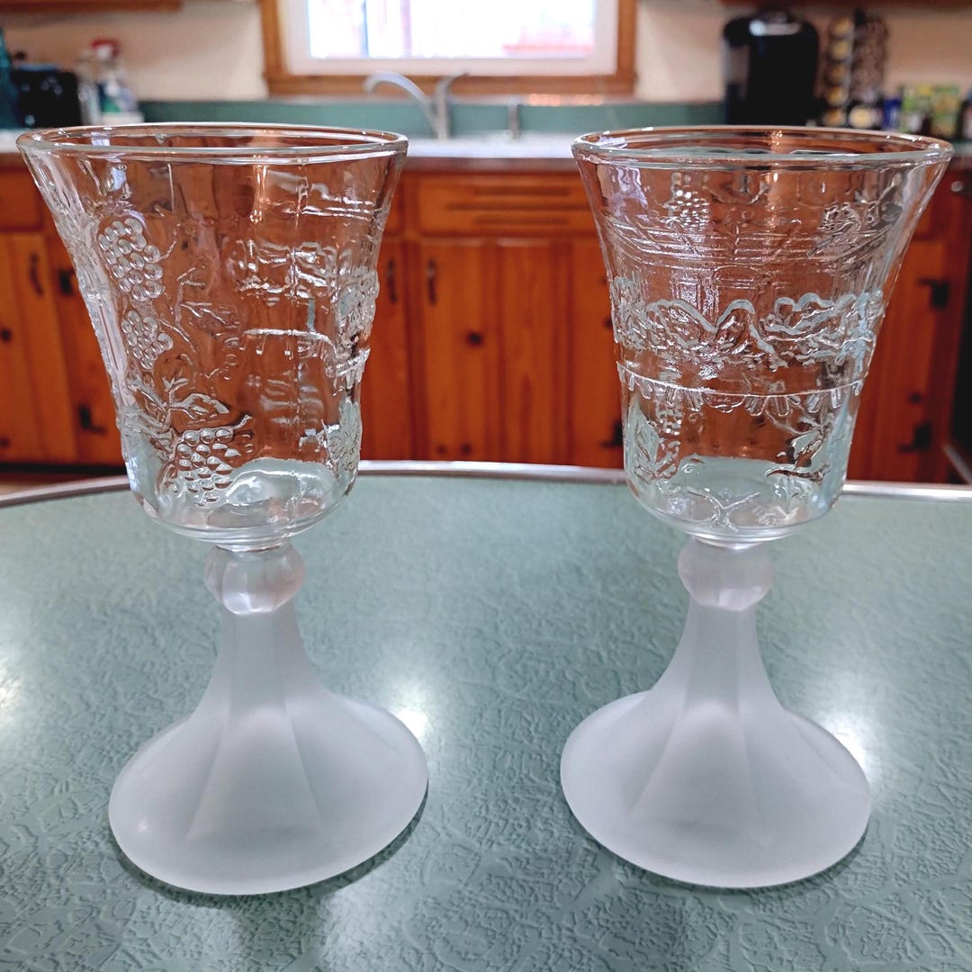 Vintage Last Supper Goblets, Indiana Glass Tiara, Frosted Stem, Set of ...