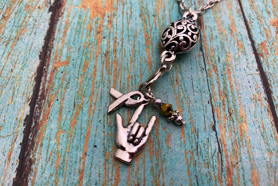 Deaf Awareness ASL Antique Silver Charm Necklace With Three - Etsy